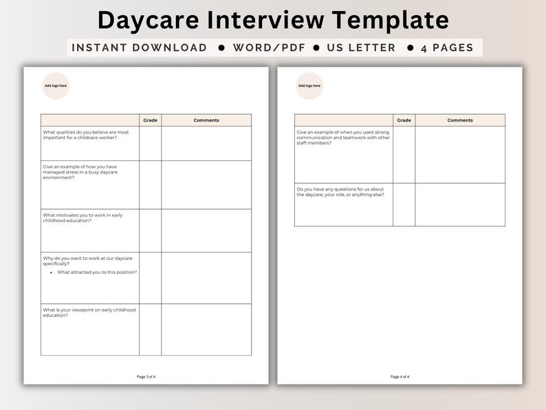 Childcare Hiring Questions for Daycare Interview Form With Example ...