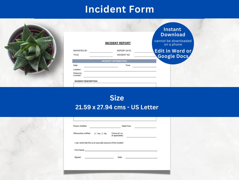 Editable Incident Report Template: Work Accident Form (PDF, Word) - Etsy