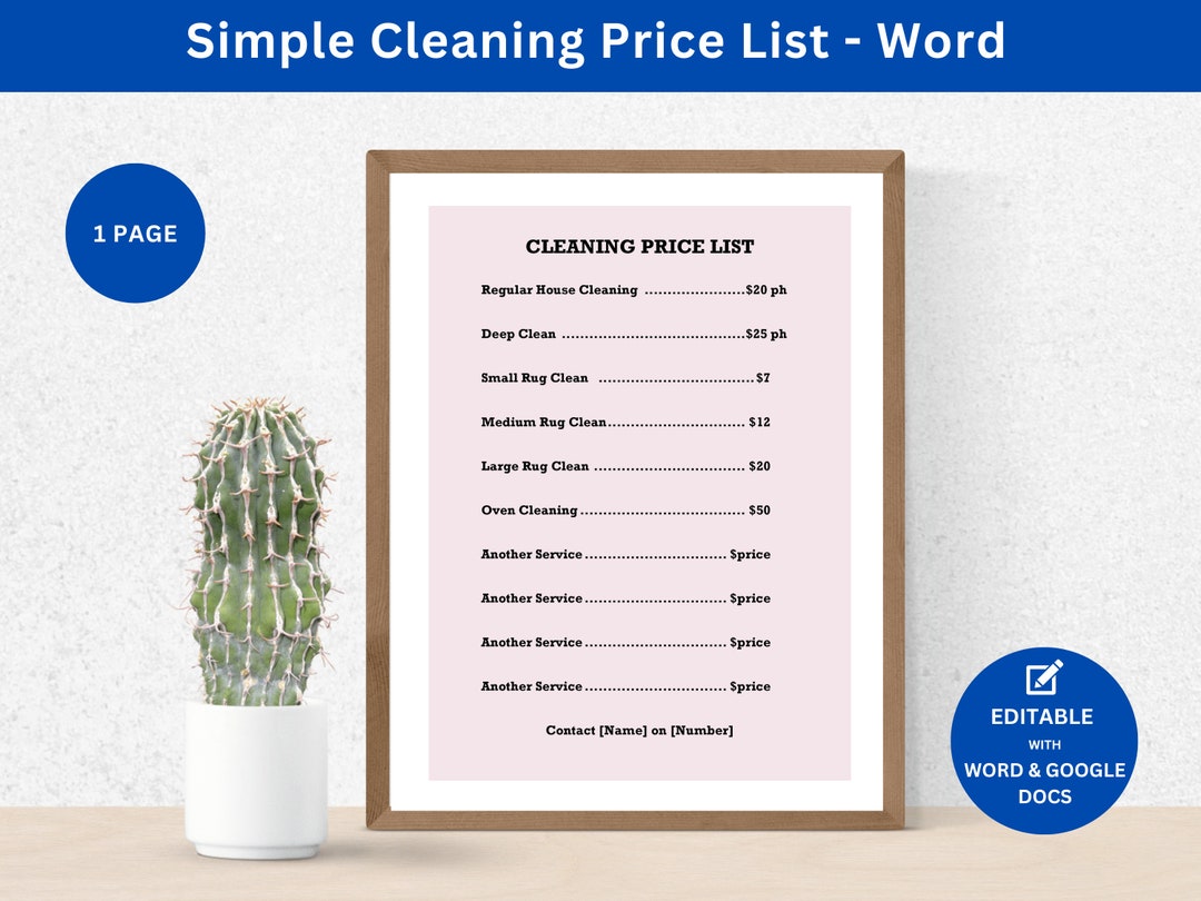 House Clean Price List | Price List Word Template | Cleaning Price List ...
