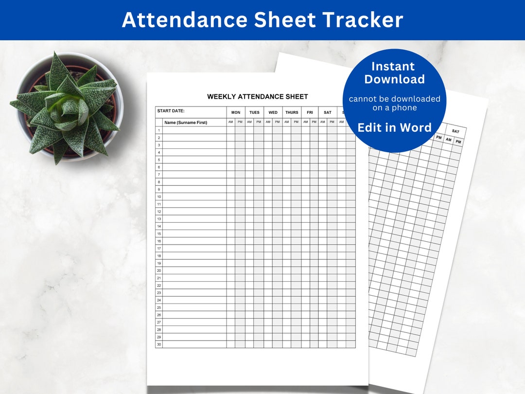 Attendance Sheet Attendance Tracker Student Attendance Class Attendance ...