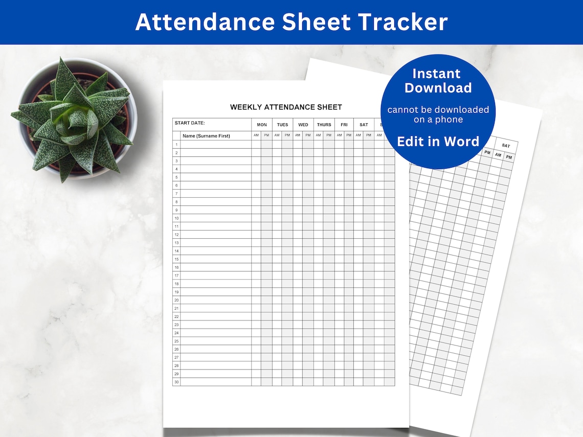 Attendance Sheet Attendance Tracker Student Attendance Class Attendance ...