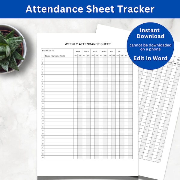 Printable Employee Attendance Sheet - Etsy