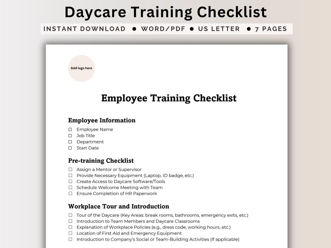 Daycare New Starter Training Checklist With Mentor Support Orientation ...