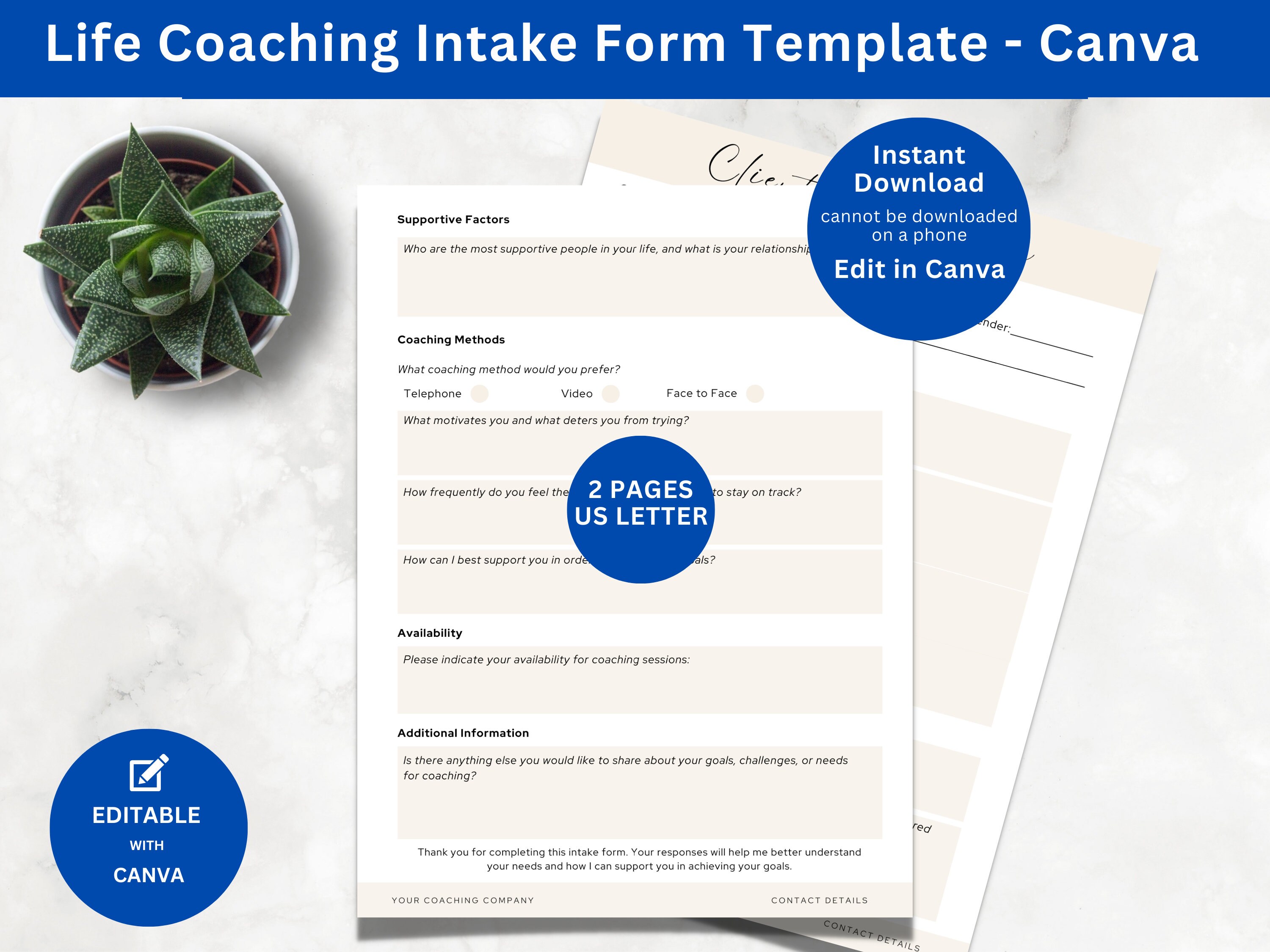 Life Coaching Intake Form Template for a New Client Intake Template PDF ...