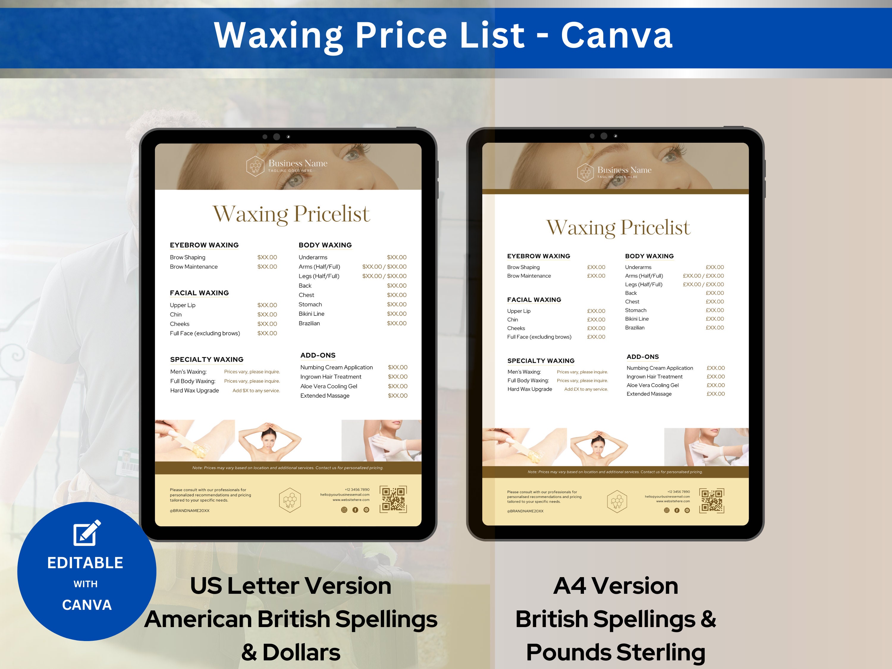 Waxing Price List Template: Beauty Salon Services (canva) - Etsy