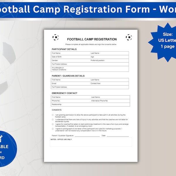 Summer Camp Registration Form Template - Etsy