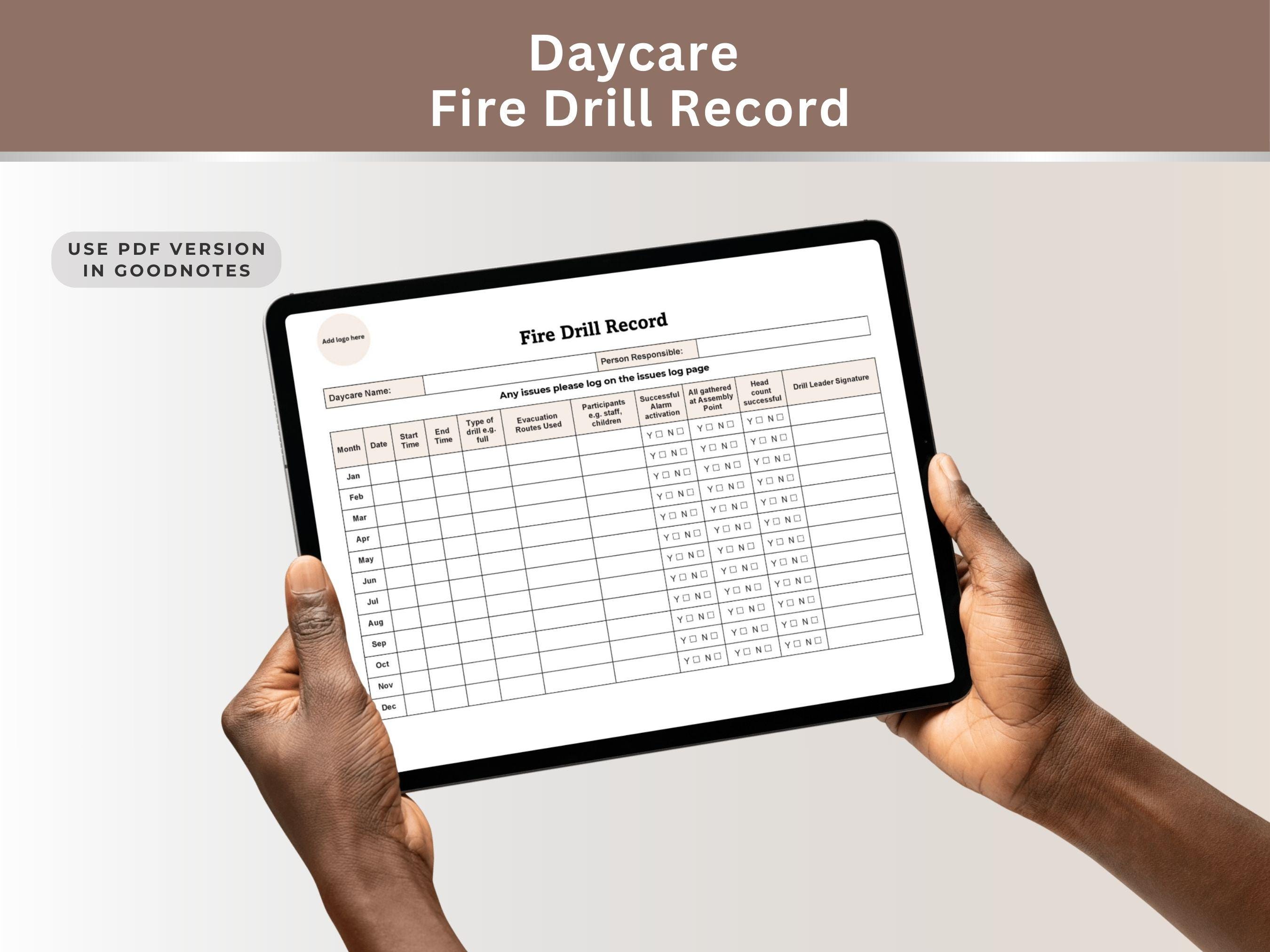 Childcare Fire Drill Record Template Monthly Emergency Evacuation Drill ...