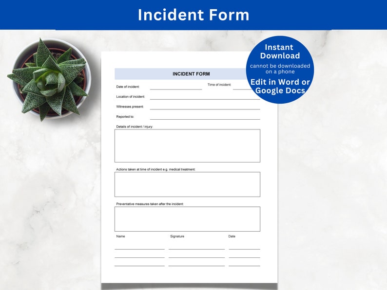 Employee Incident Report Template: Editable Word & PDF - Etsy Australia