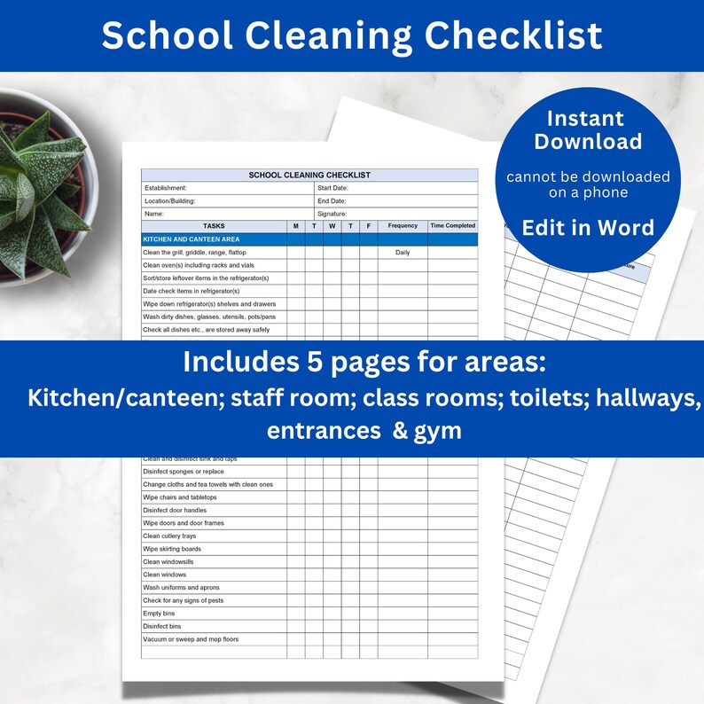 School Cleaning Checklist: Kitchen, Classroom, Staff (word, US Letter ...