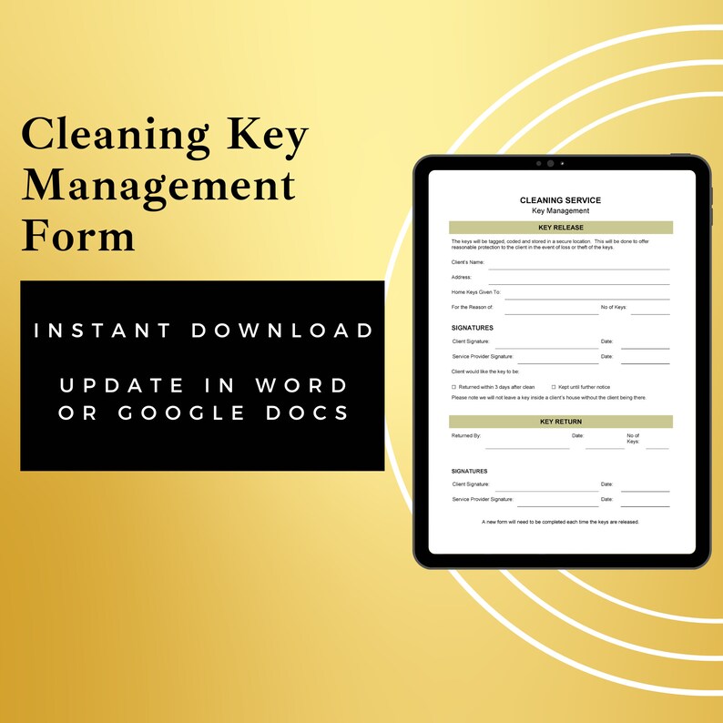 House Cleaning Key Release Form Key Return Form Janitorial - Etsy