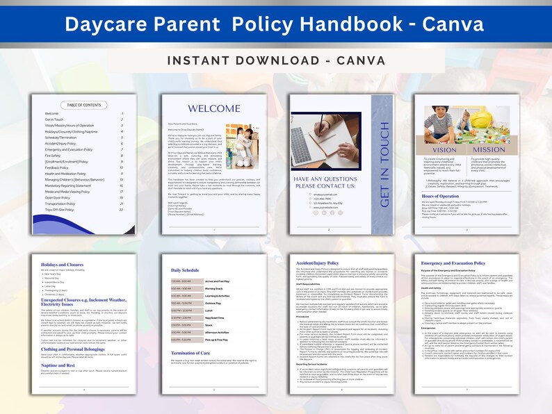 Editable Daycare Parent Handbook Template: Childcare Welcome Packet ...