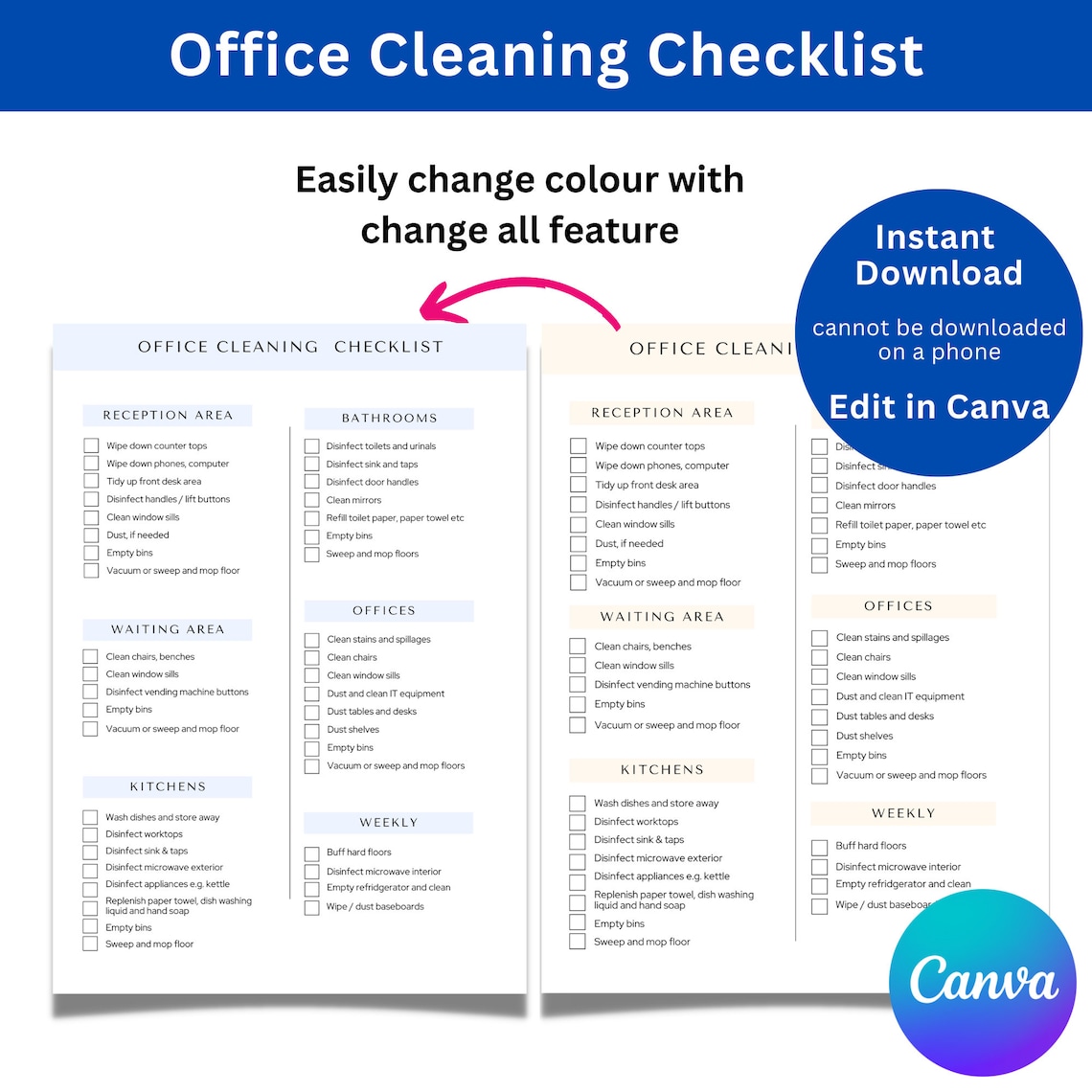 Office Cleaning Checklist Template: Commercial Cleaning Duties (canva ...