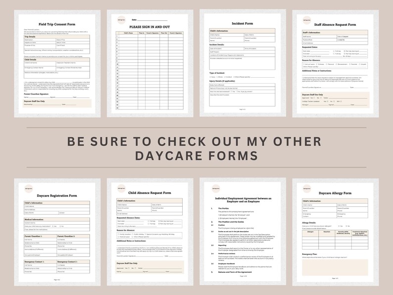 Childcare Center Parent Agreement Template In-home Terms and Conditions Childcare Contract ...