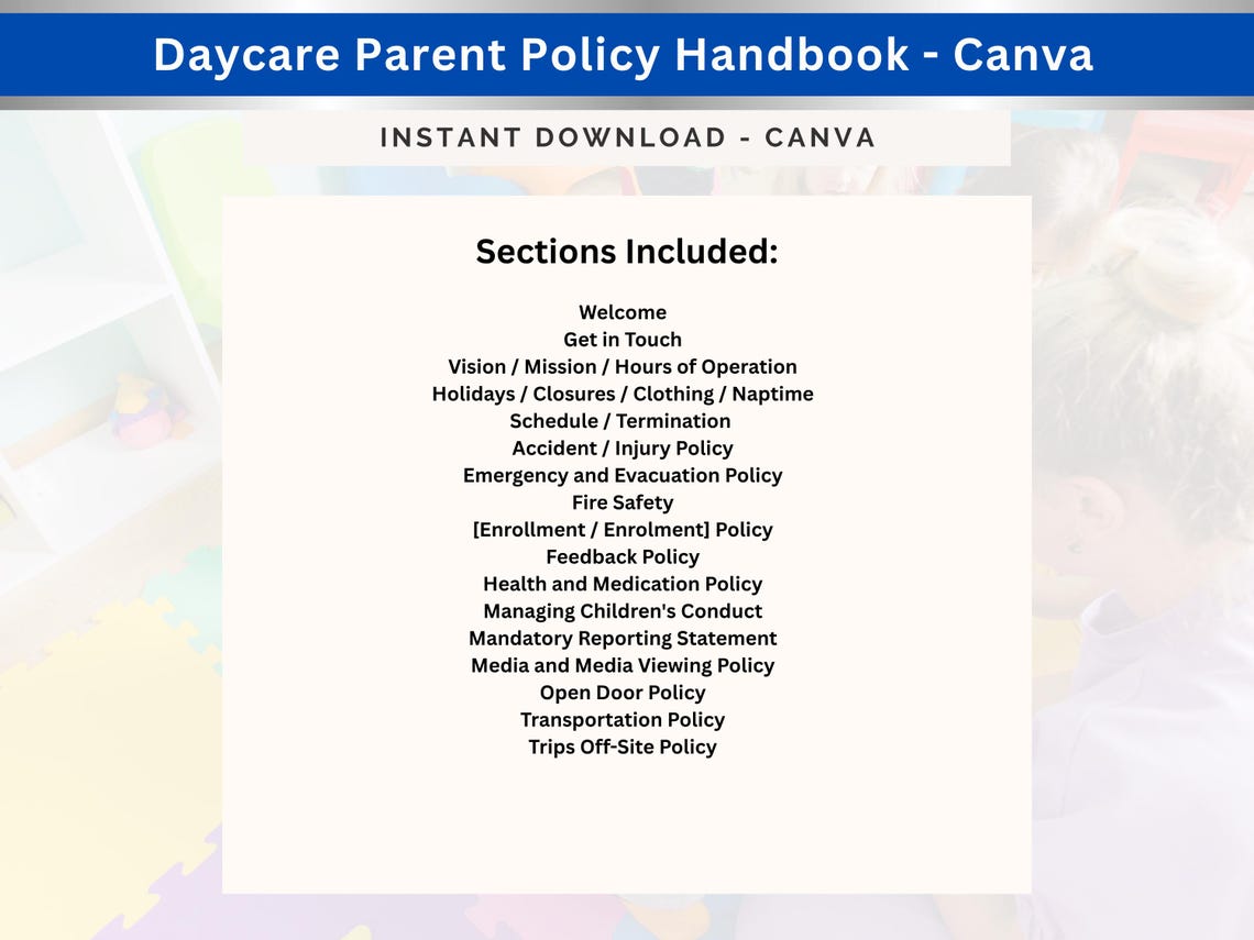 Editable Daycare Parent Handbook Template: Childcare Welcome Packet ...