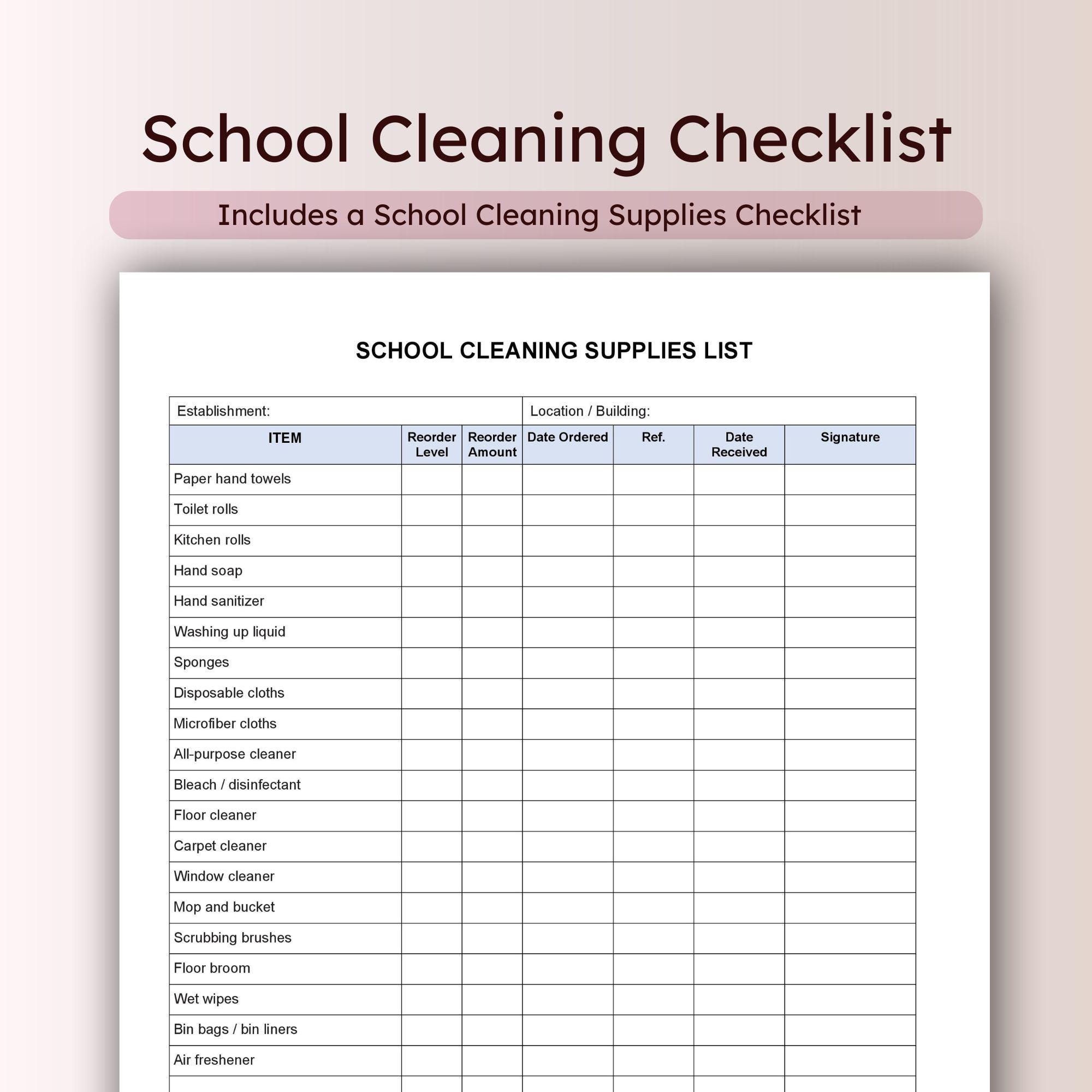 School Cleaning Checklist Printable Template Classroom Clean Duties ...