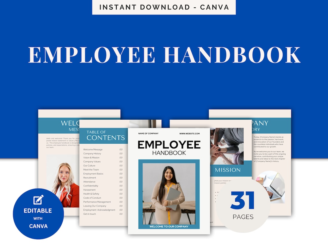 Editable Employee Handbook Template: Small Business Staff Policy (canva ...