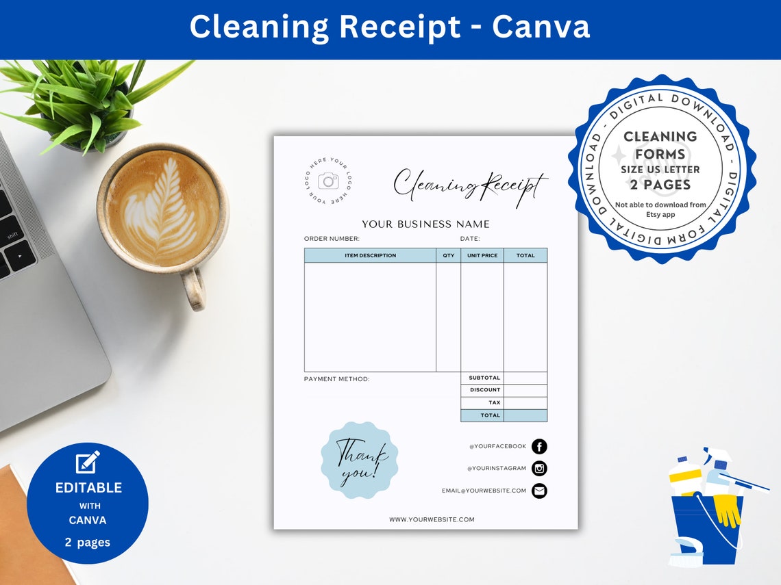 Editable Cleaning Receipt Template Printable House Cleaning Receipt ...