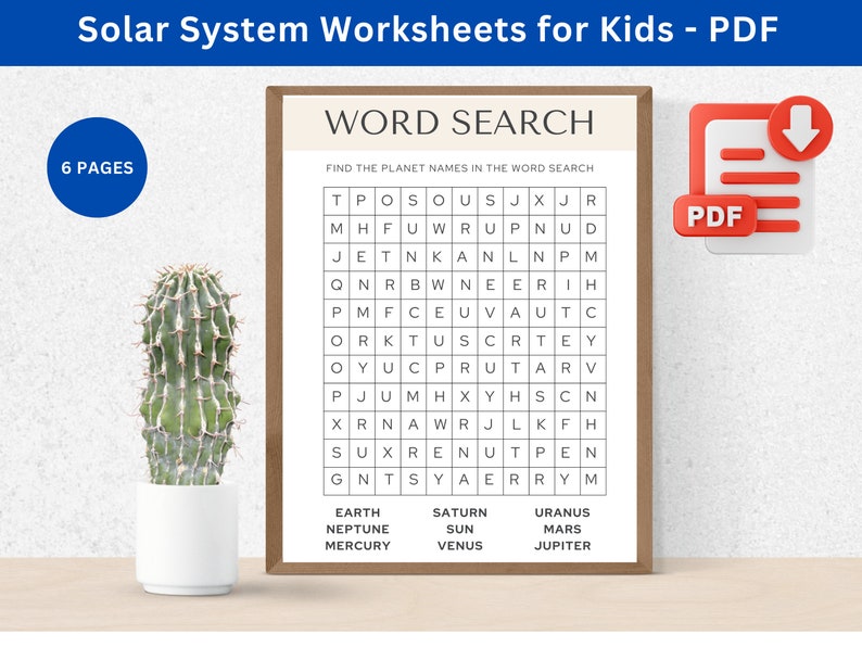 Solar System Planets Pictures Easy Fact Worksheets for Kids Word Search ...