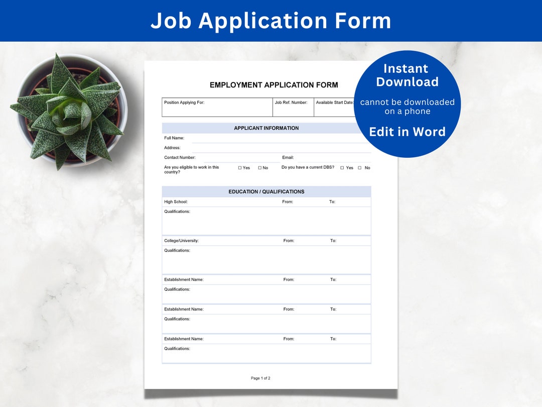 Employment Application Form | Printable Job Application Template | PDF ...