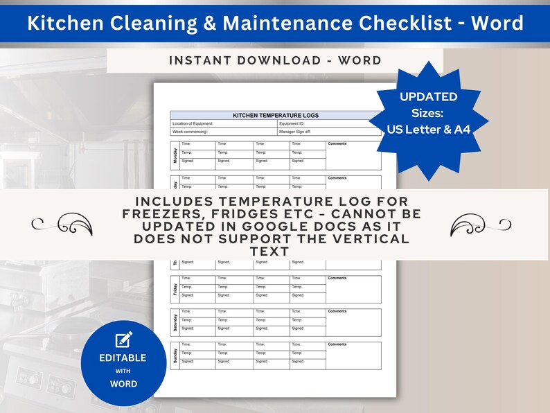 Restaurant Kitchen Cleaning Checklist: Daily, Weekly, Monthly (editable ...
