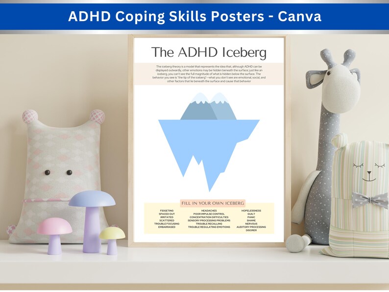 ADHD Coping Skills Poster With ADHD Iceberg Poster Strategies to Cope ...