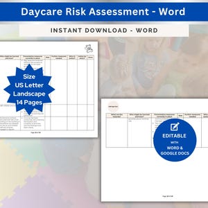 Daycare Risk Assessment Template Childcare Safety Checklist Nursery ...