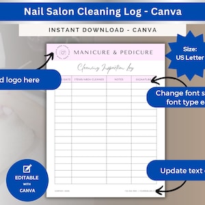 Nail Salon Cleaning Inspection Log: Printable Hygiene Checklist (canva ...