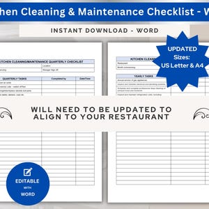Restaurant Kitchen Cleaning Checklist: Daily, Weekly, Monthly (editable ...
