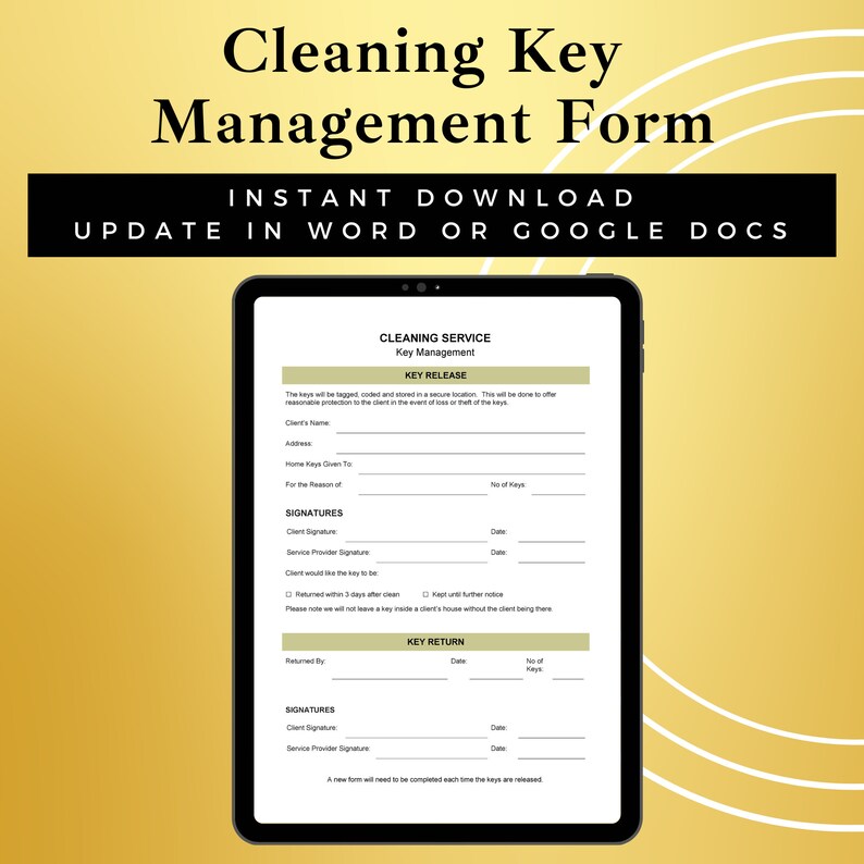 House Cleaning Key Release Form Key Return Form Janitorial - Etsy