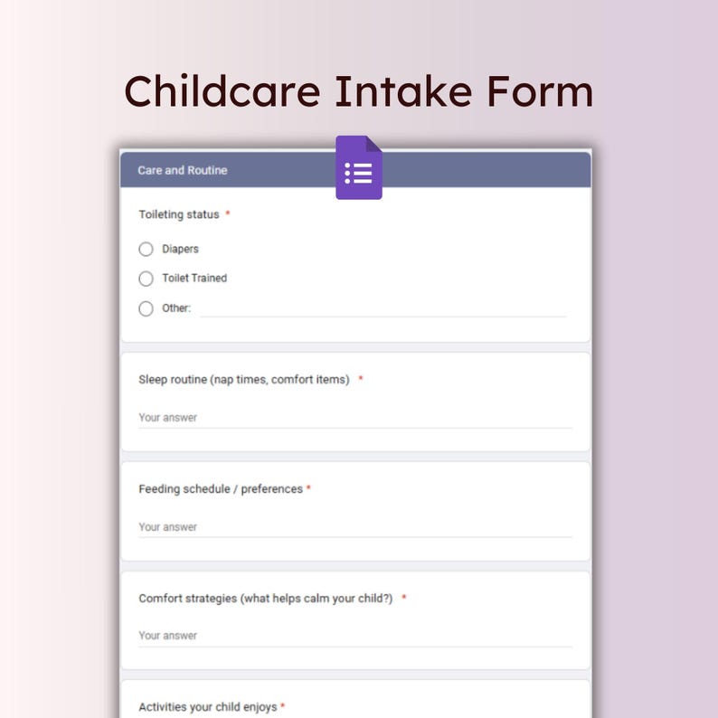 Google Form Child Intake Template Digital Childcare Enrolment ...