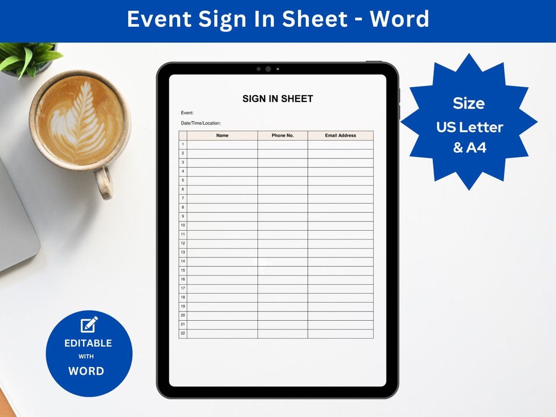 Sign in Sheet for Events or Visitor Sign up Sheet Template, PDF Online ...