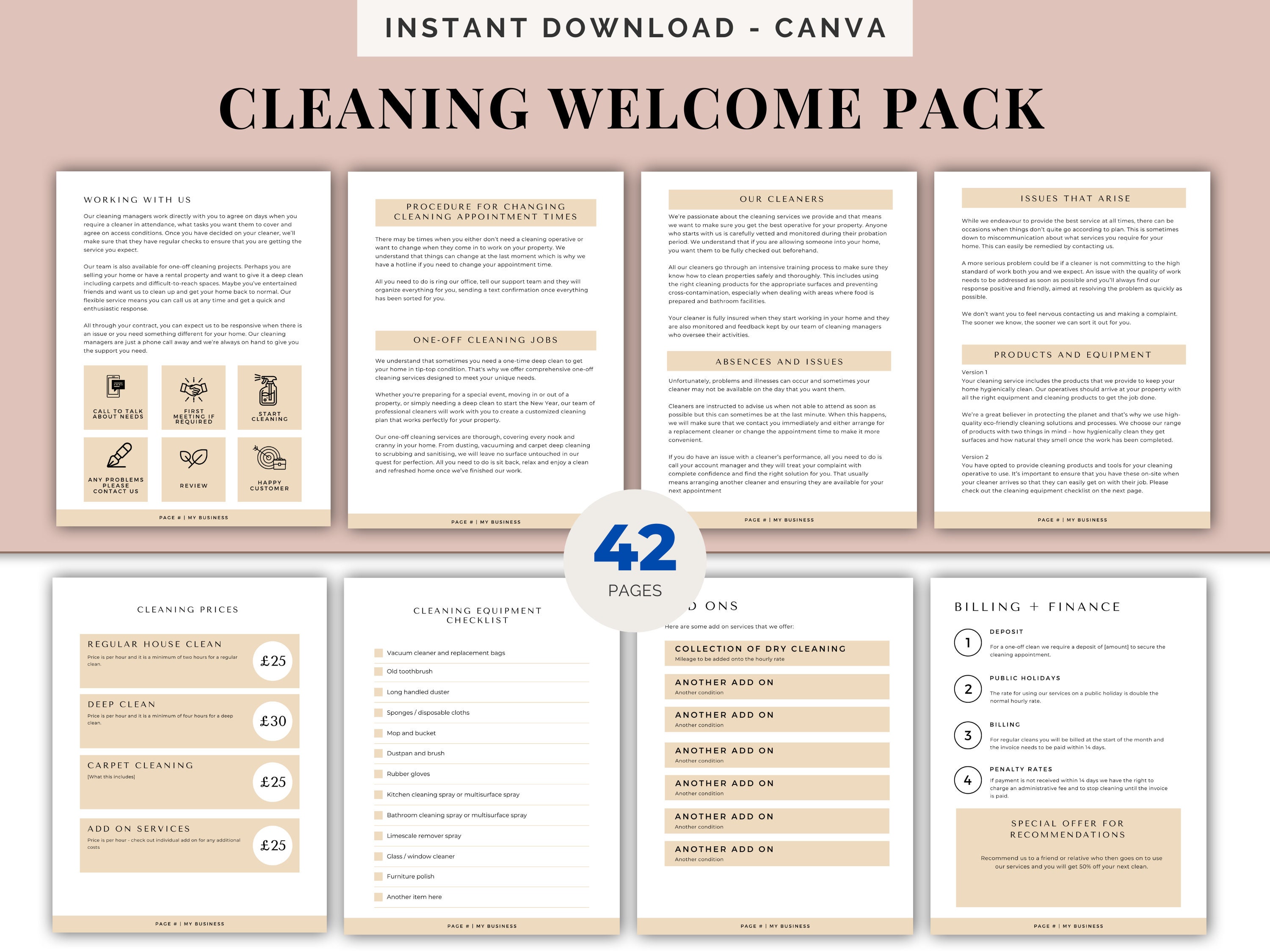 Cleaning Business Client Welcome Packet: 42-page Canva Template - Etsy