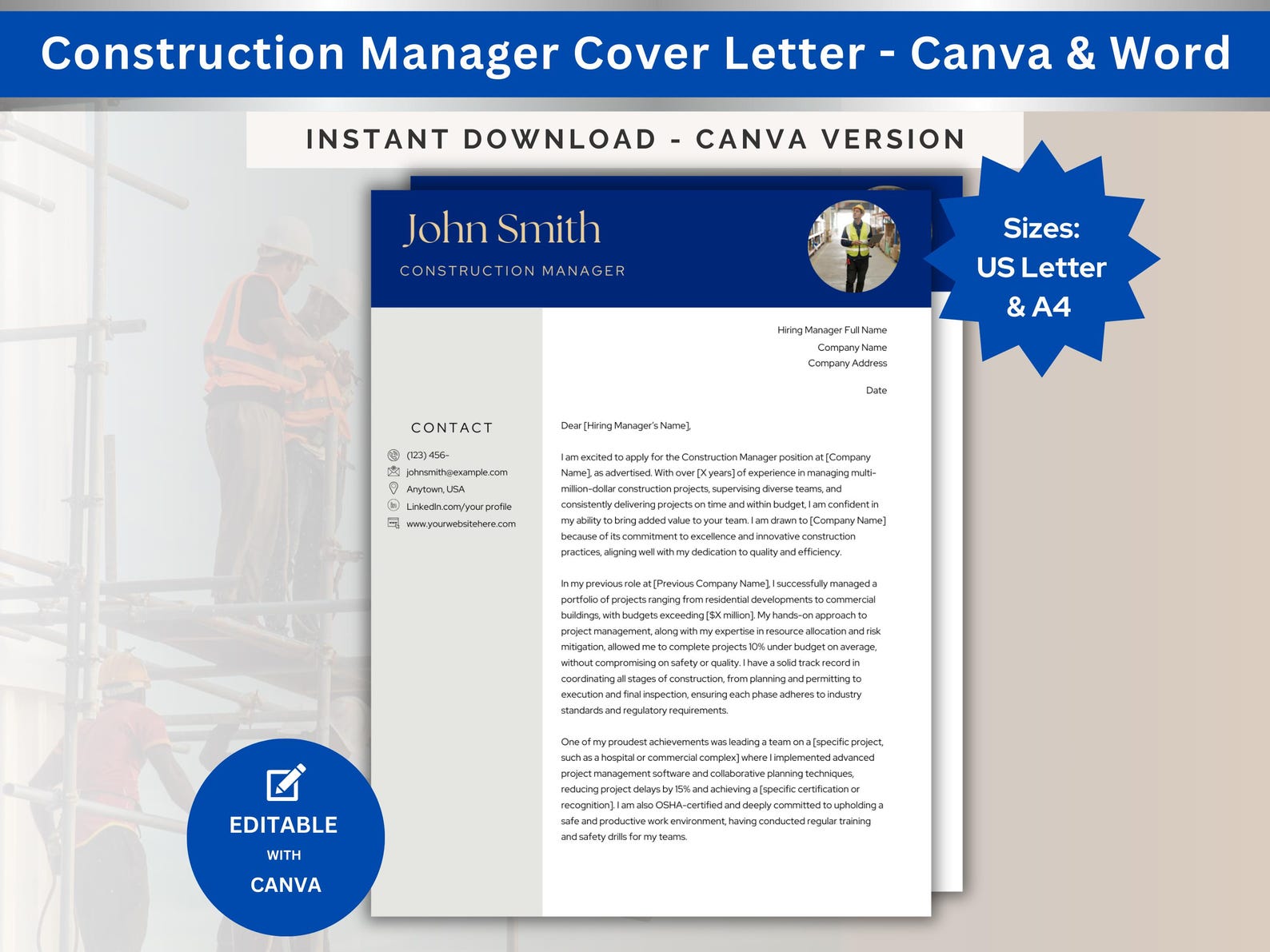 Construction Manager Cover Letter Construction Job Letter for Project ...