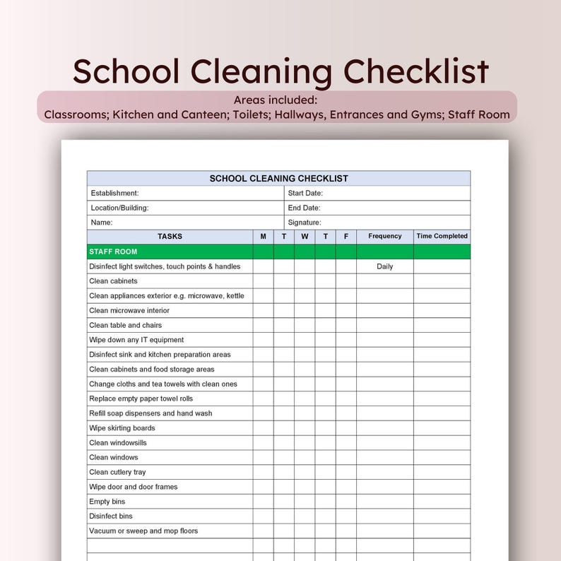 School Cleaning Checklist Printable Template Classroom Clean Duties ...