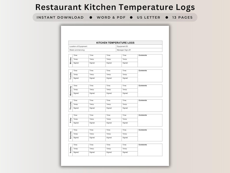 Restaurant Kitchen Cleaning Checklist Template for Hygiene Inspection ...