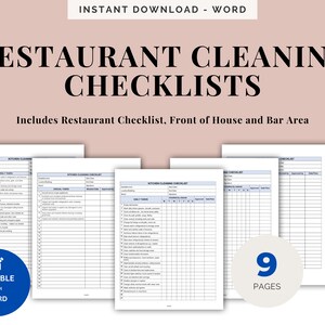 Editable Restaurant Cleaning Checklist: Front of House, Bar, Kitchen ...