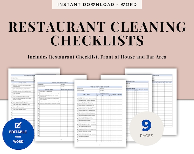Restaurant Cleaning Checklist, Kitchen Cleaning Checklist Template ...
