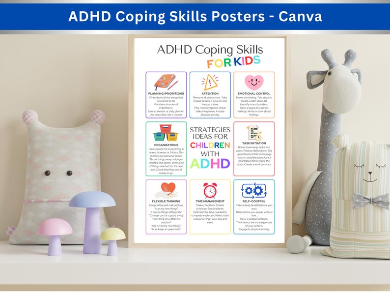 ADHD Coping Skills Poster With ADHD Iceberg Poster Strategies to Cope ...