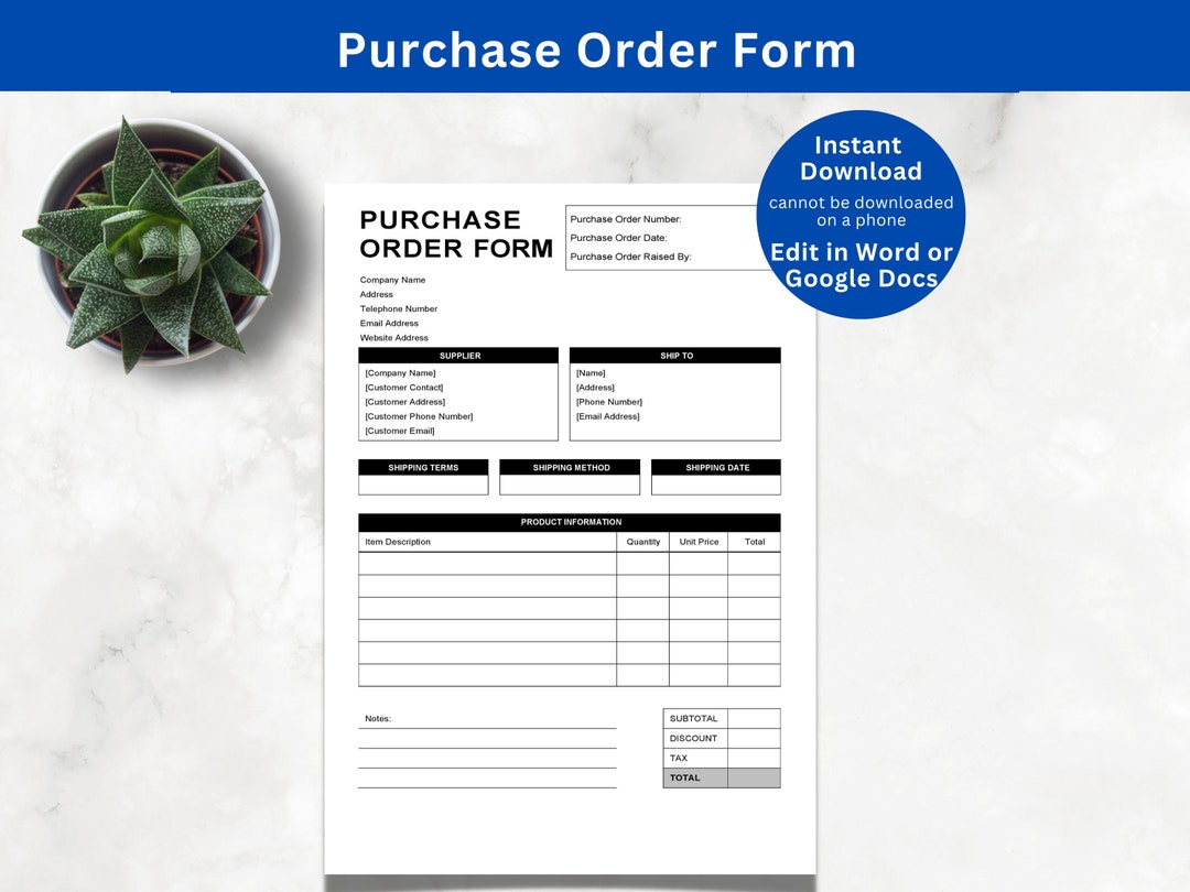 Purchase Order Form | Order Form Template | Purchase Order Template ...