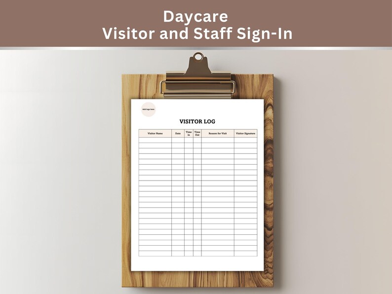 Daycare Visitor Sign in Sheet Template Staff Check-in Printable Form ...
