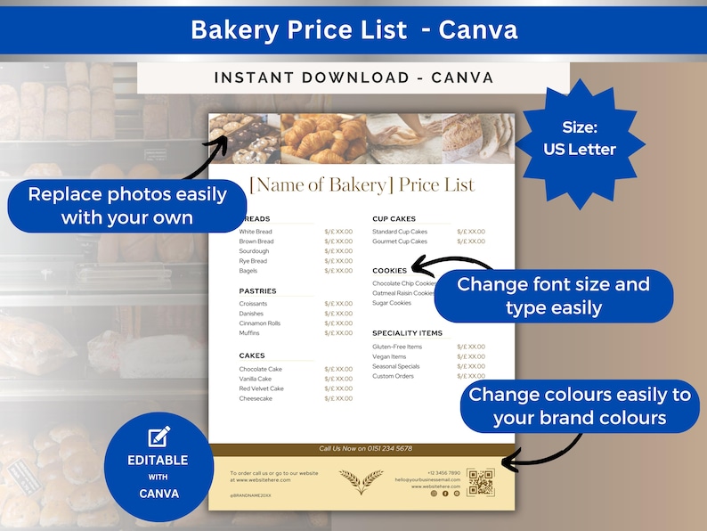 Bakery Price List Template: Customizable Menu (canva, US Letter) - Etsy