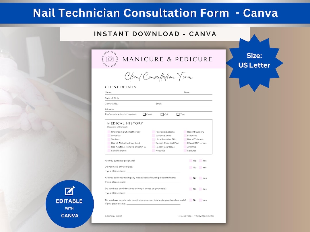 Nail Technician Consultation Form Client Intake Nail Salon PDF Form ...