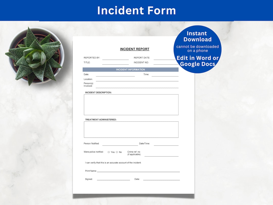 Incident Report Form Printable PDF Employee Incident Workplace Staff HR ...