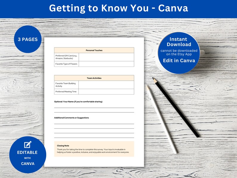 New Employee Introduction Form to Get to Know Personal Details of ...