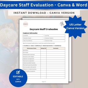 Daycare Staff Evaluation Form Template Printable Childcare Employee Performance Review Preschool ...