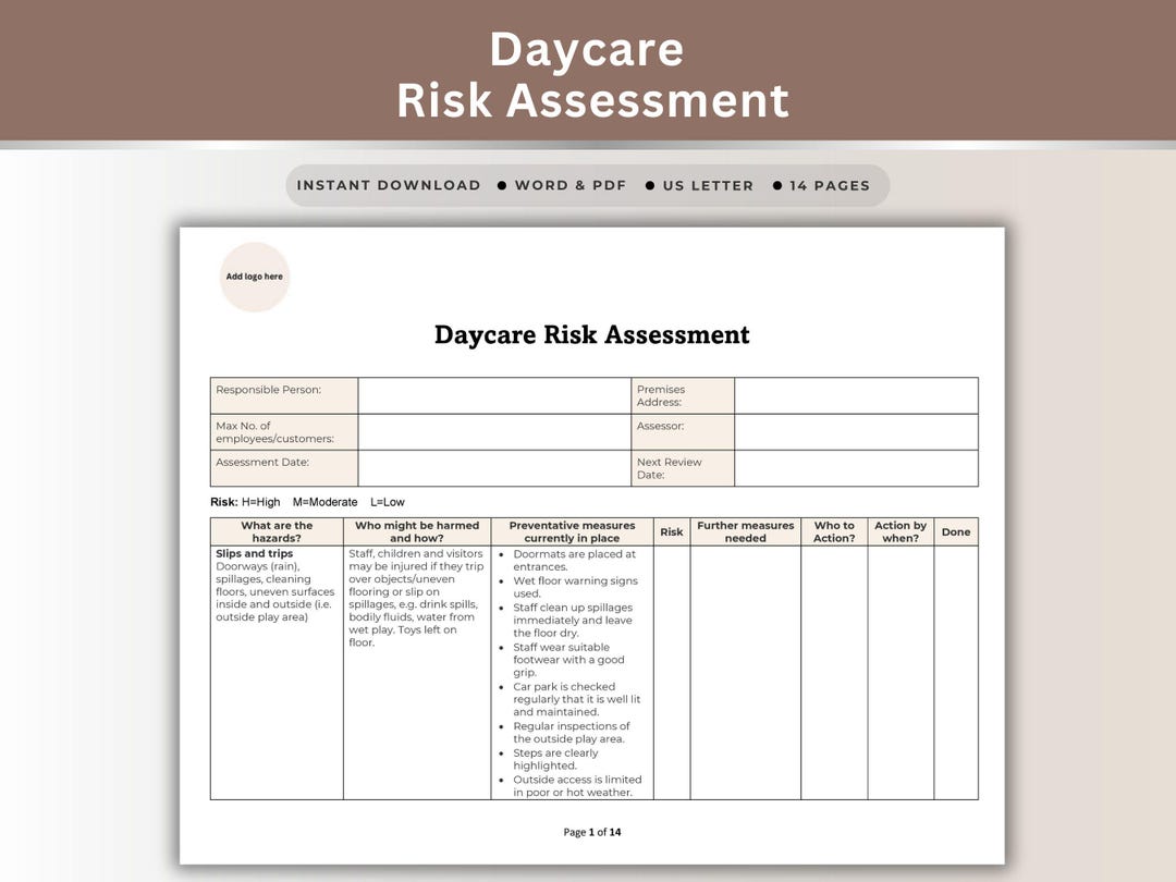 Daycare Risk Assessment Template Childcare Hazard Identification ...