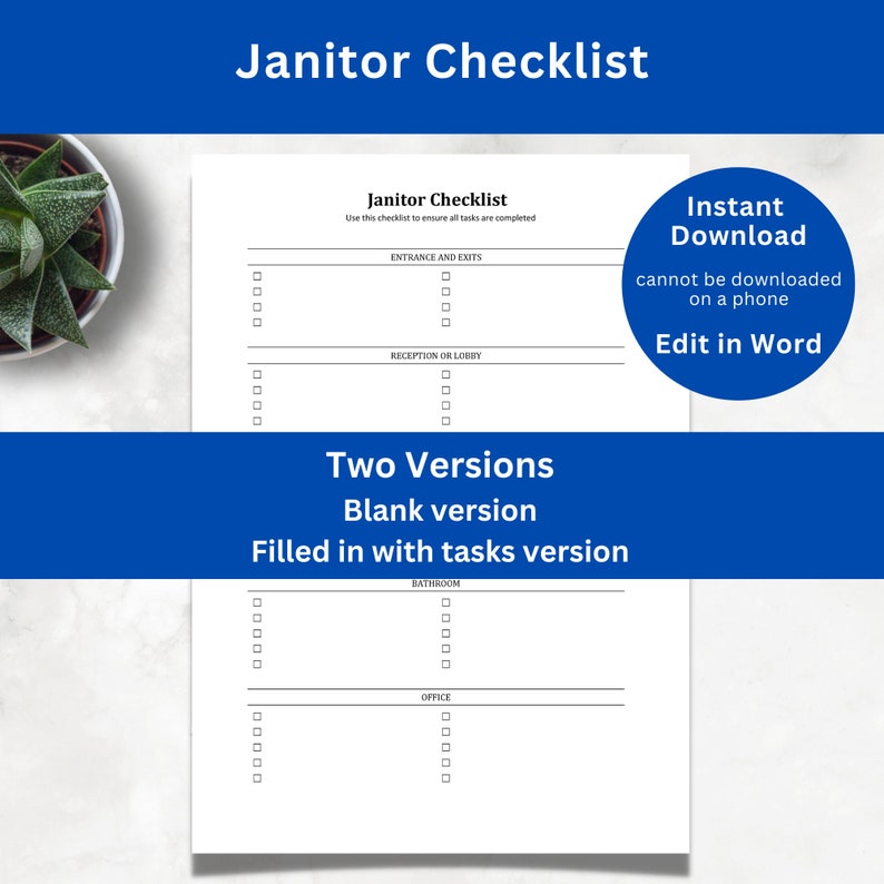 Janitorial Duties Checklist: Editable Cleaning Schedule (PDF, Word) - Etsy