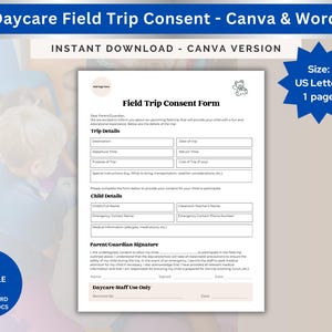 Daycare Field Trip Consent Form: Parental Permission Slip (PDF) - Etsy