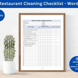 Editable Daily Restaurant Cleaning Checklist, Front of House Cleaning ...