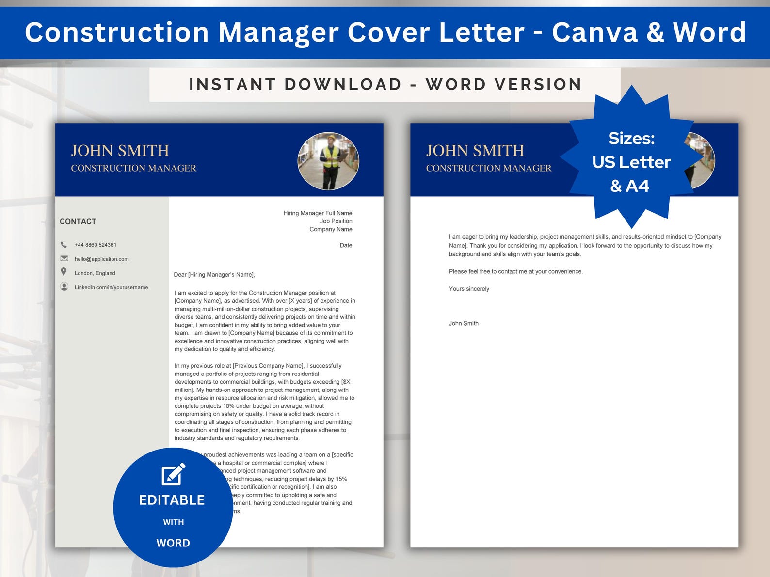 Construction Manager Cover Letter Construction Job Letter for Project ...